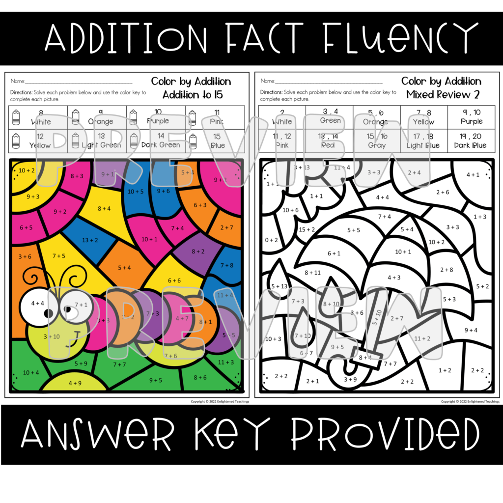 Spring Addition to 10 Color by Code Number NO PREP Coloring Worksheets ...