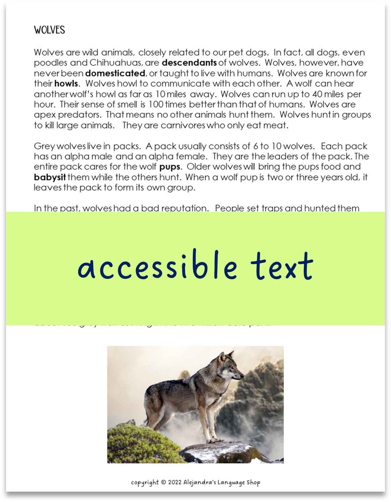 ESL High Interest Low Level Reading | Wolves | Made By Teachers