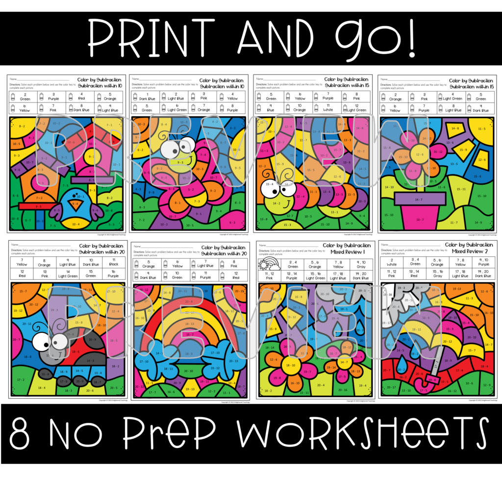 Spring Addition and Subtraction to 20 Color by Code BUNDLE | Made By ...