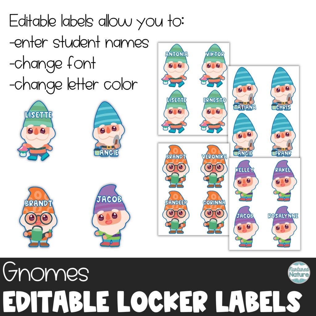 Gnome Locker Labels - Editable Name Tags for Cubbies - Spring Classroom ...