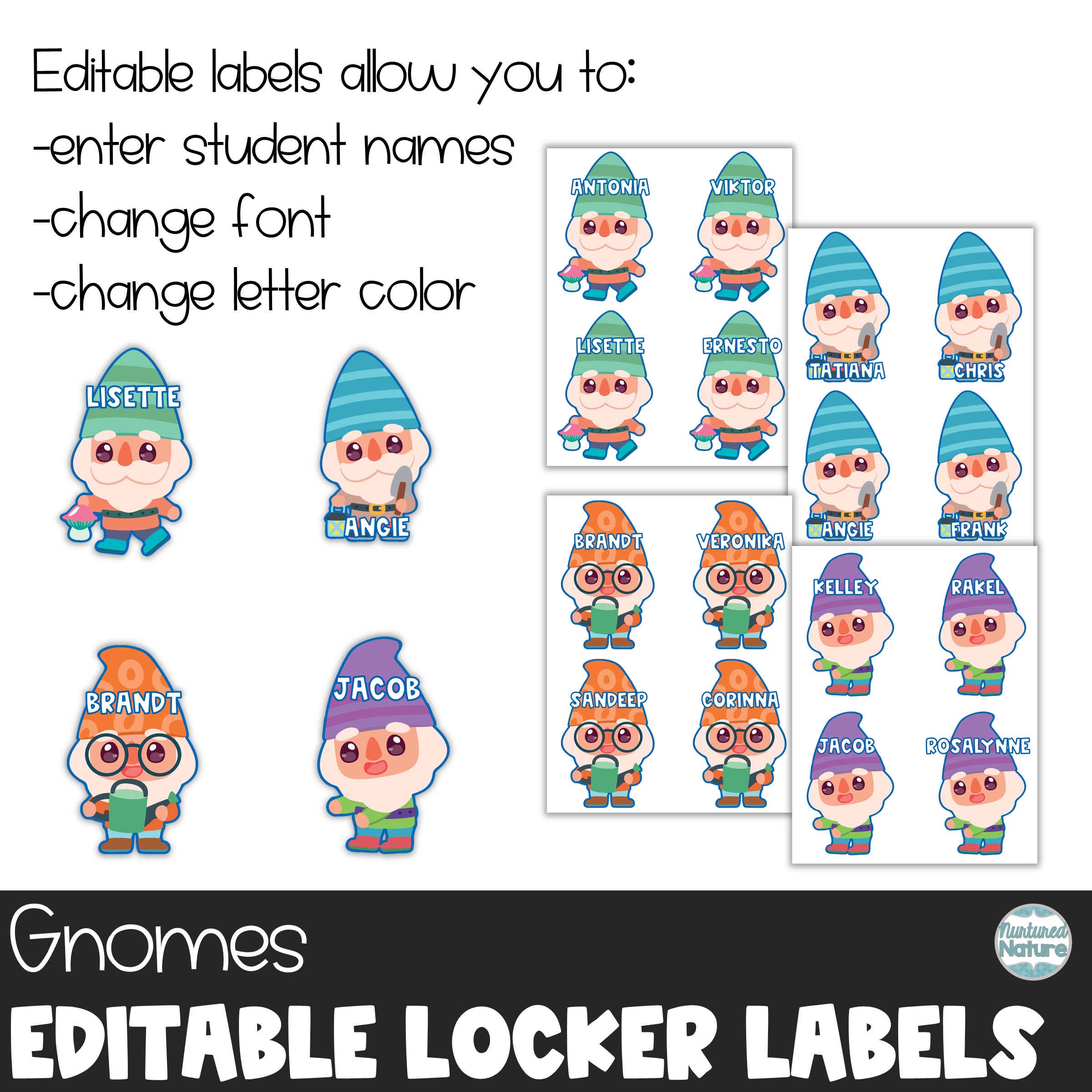 Gnome Locker Labels - Editable Name Tags for Cubbies - Spring Classroom ...