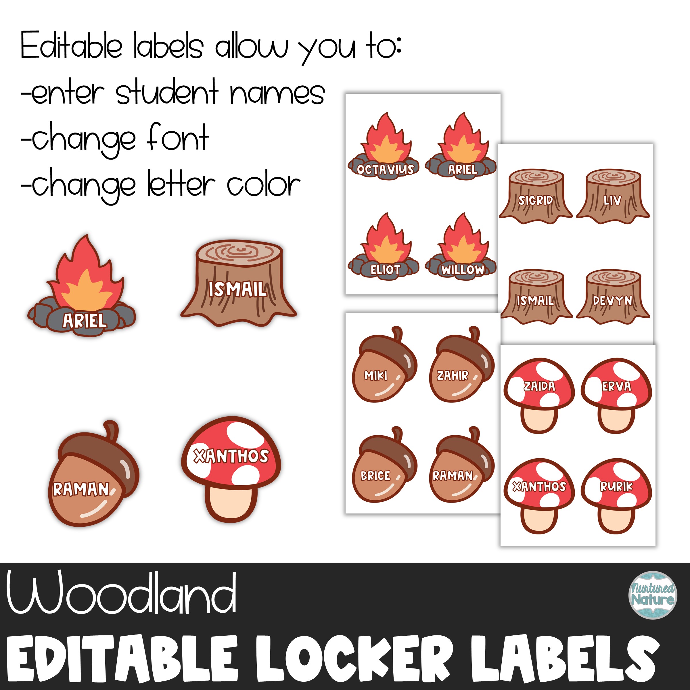 Woodland Theme Locker Labels - Editable Classroom Decor Cubby Tags ...
