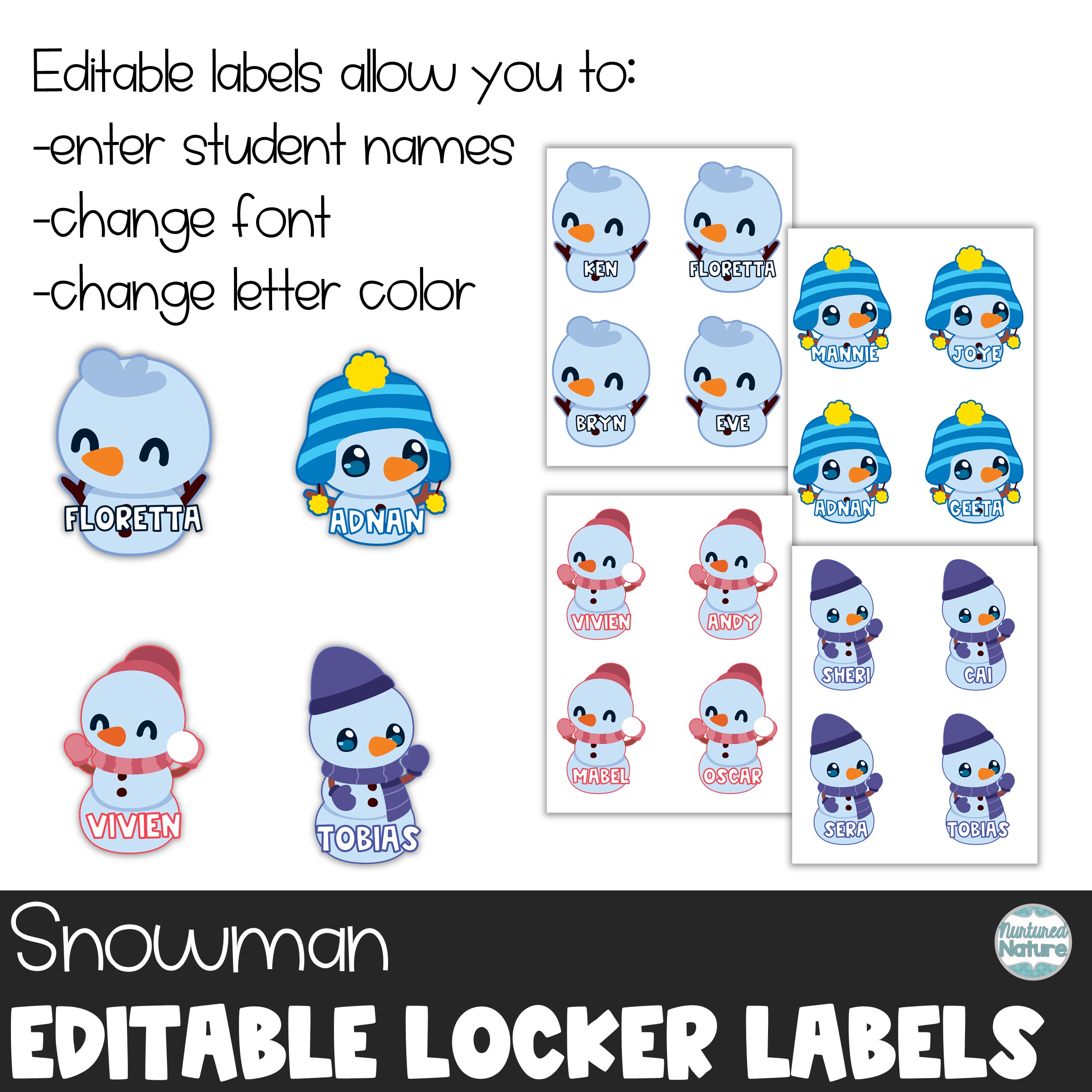 Snowman Locker Labels - Editable Name Tags for Cubbies - Winter ...