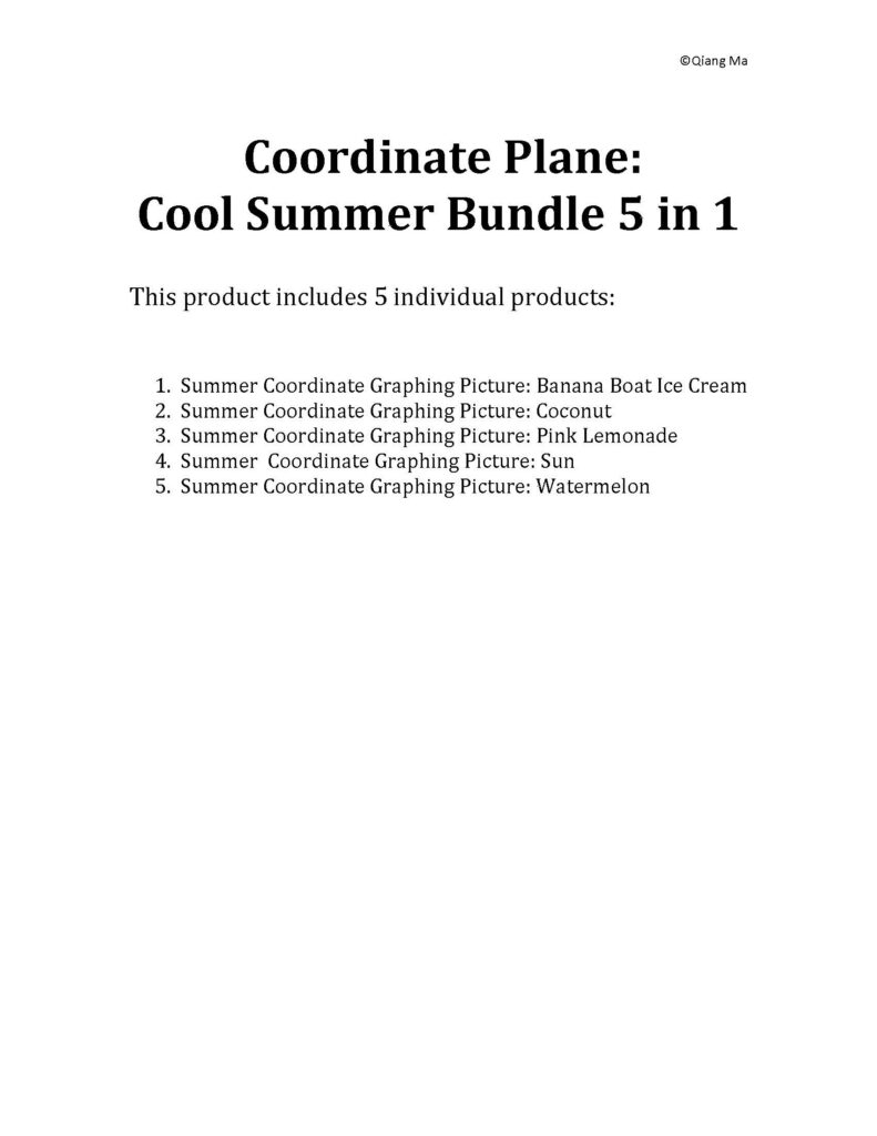 Summer Coordinate Plane Graphing Picture: Cool Summer Bundle 5 in 1 ...