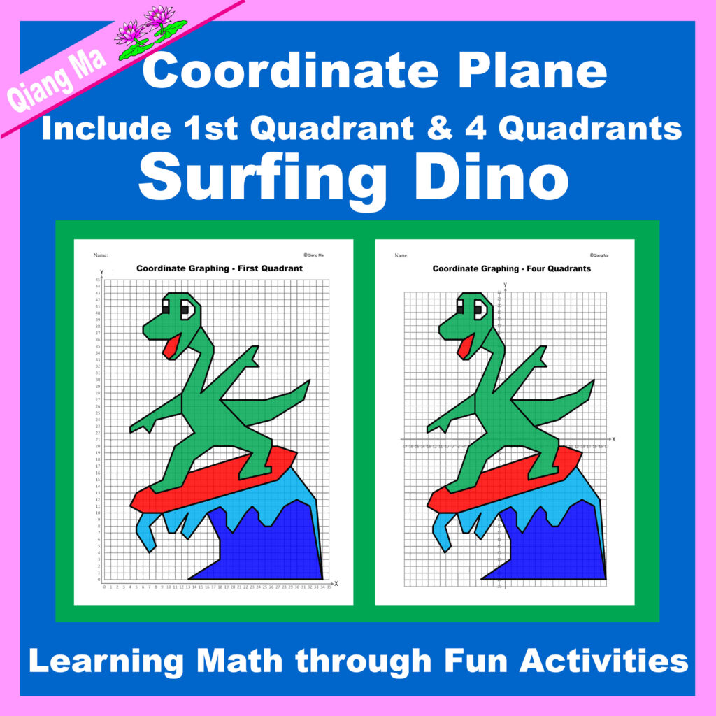 Summer Coordinate Plane Graphing Picture: Surfing Dino | Made By Teachers