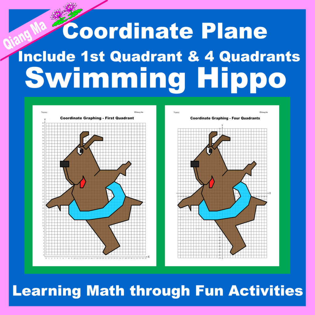 Summer Coordinate Plane Graphing Picture: Swimming Hippo | Made By Teachers