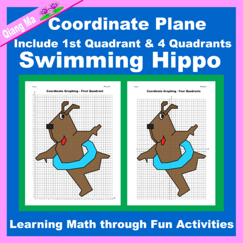 Summer Coordinate Plane Graphing Picture: Swimming Hippo | Made By Teachers