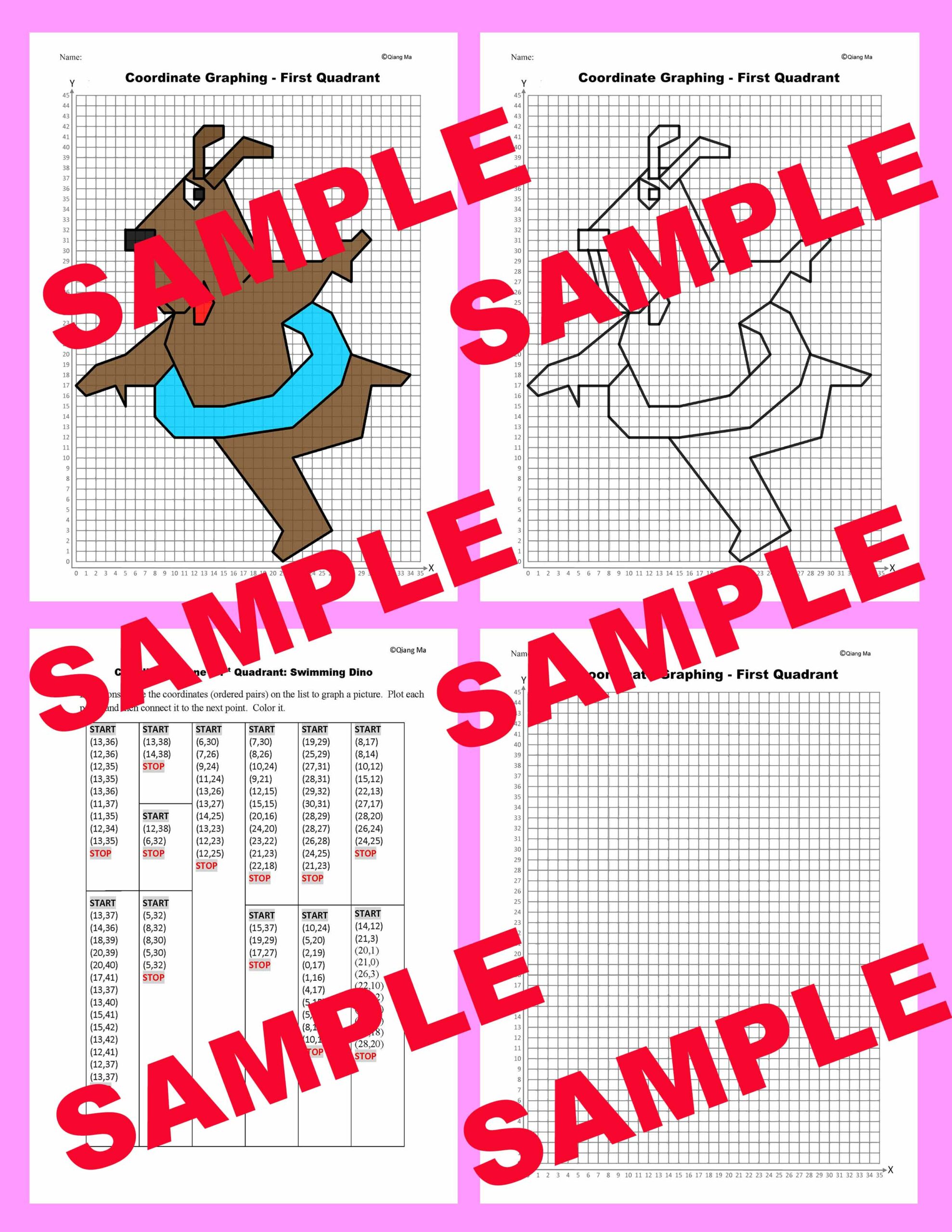 Summer Coordinate Plane Graphing Picture: Swimming Hippo | Made By Teachers