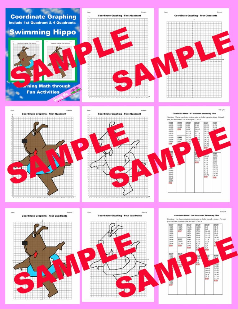 Summer Coordinate Plane Graphing Picture: Swimming Hippo | Made By Teachers