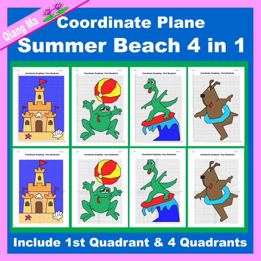 Summer Coordinate Plane Graphing Picture: Beach Bundle 4 in 1 | Made By ...