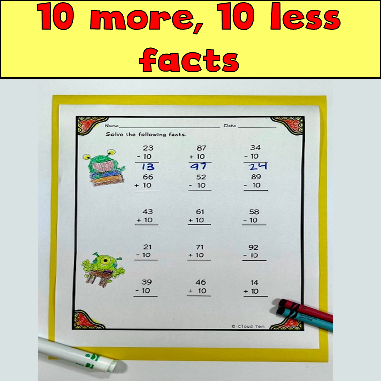 Ten more, ten less, one more, one less FREEBIE!! | Made By Teachers