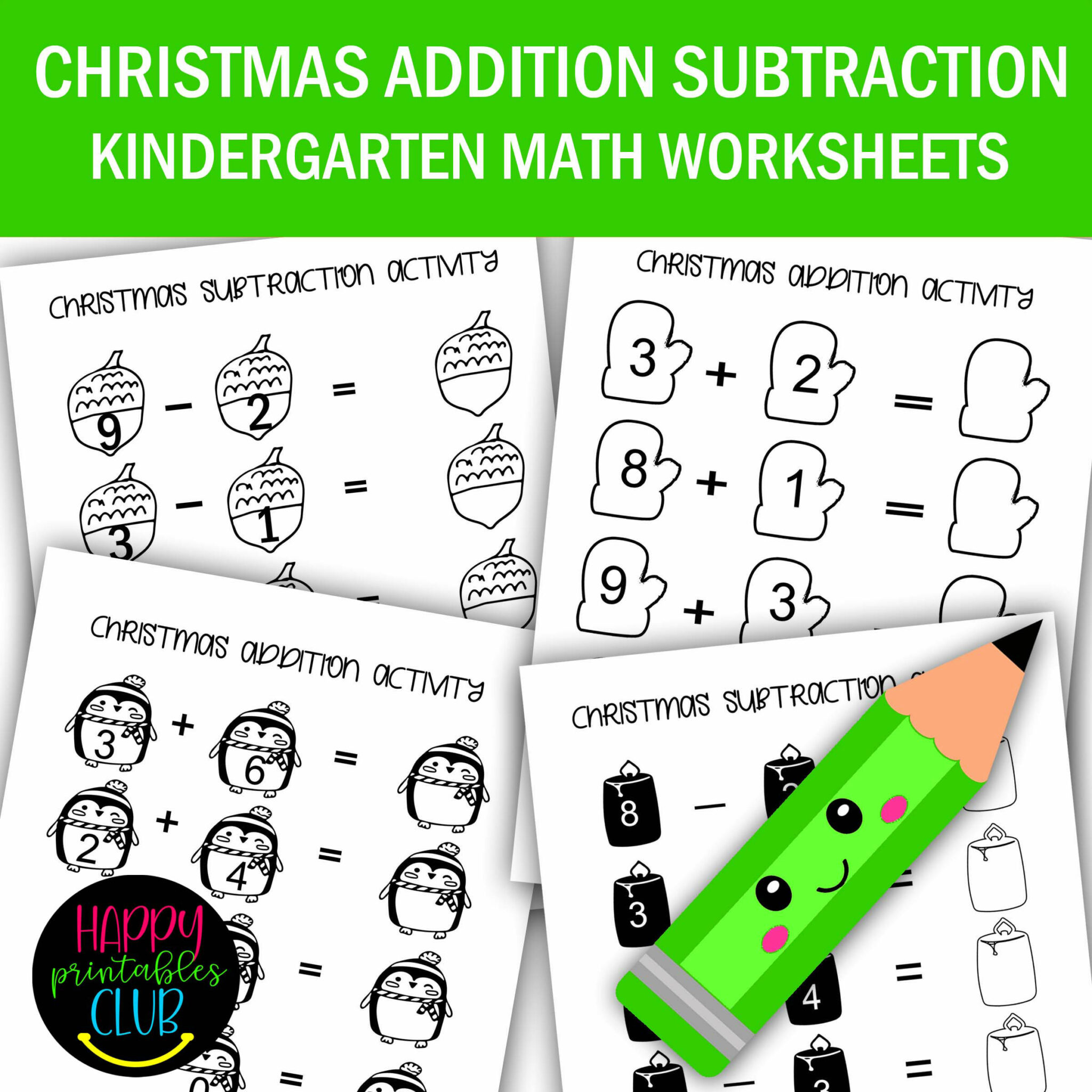 Christmas Addition Subtraction Worksheets-Kindergarten /Grade 1 | Made ...