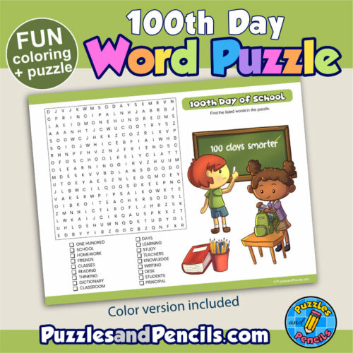 100th Day of School Word Search Puzzle Activity Page | Wordsearch ...