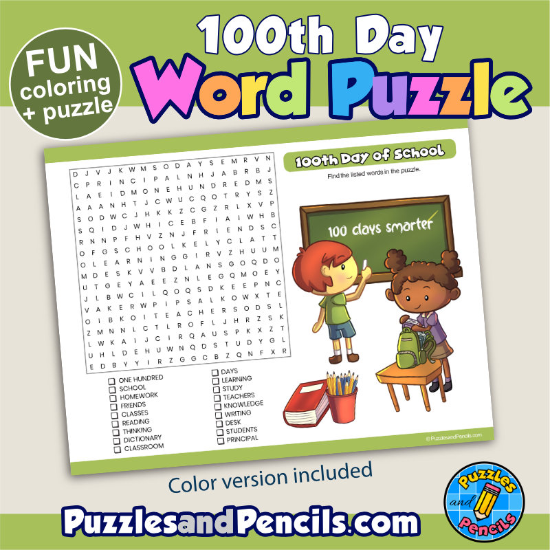 100th Day of School Word Search Puzzle Activity Page | Wordsearch ...