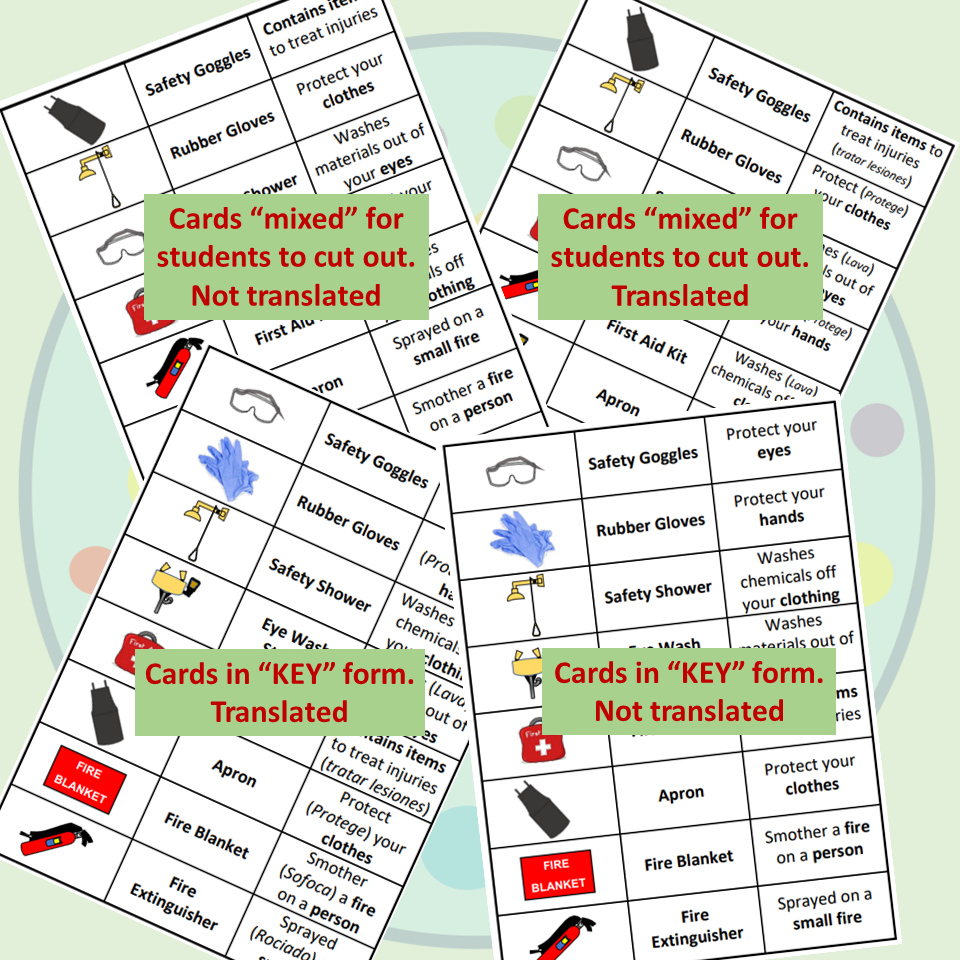 ESL Biology Lab Safety Equipment Cards for Spanish Speakers | Made By ...
