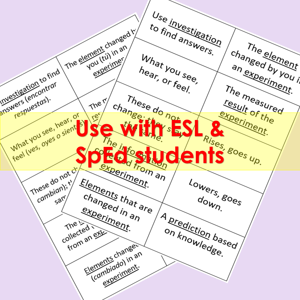 ESL and SPED Biology Scientific Method Vocabulary Cards Spanish and ...
