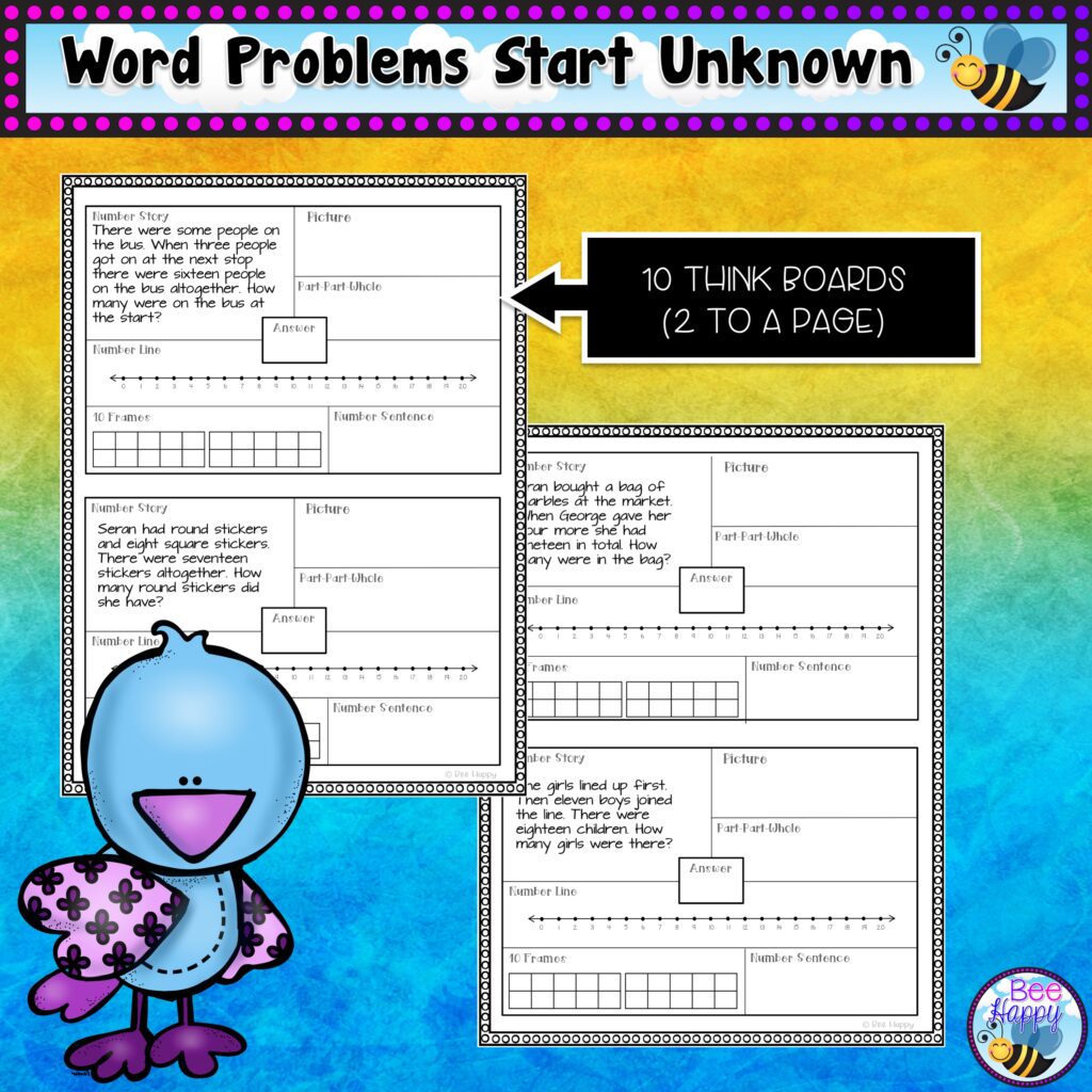 Addition Word Problems Within 20 | Start Unknown | Think Boards and ...
