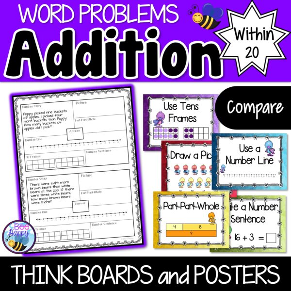 Addition Word Problems Within 20 | Compare | Think Boards and Posters ...