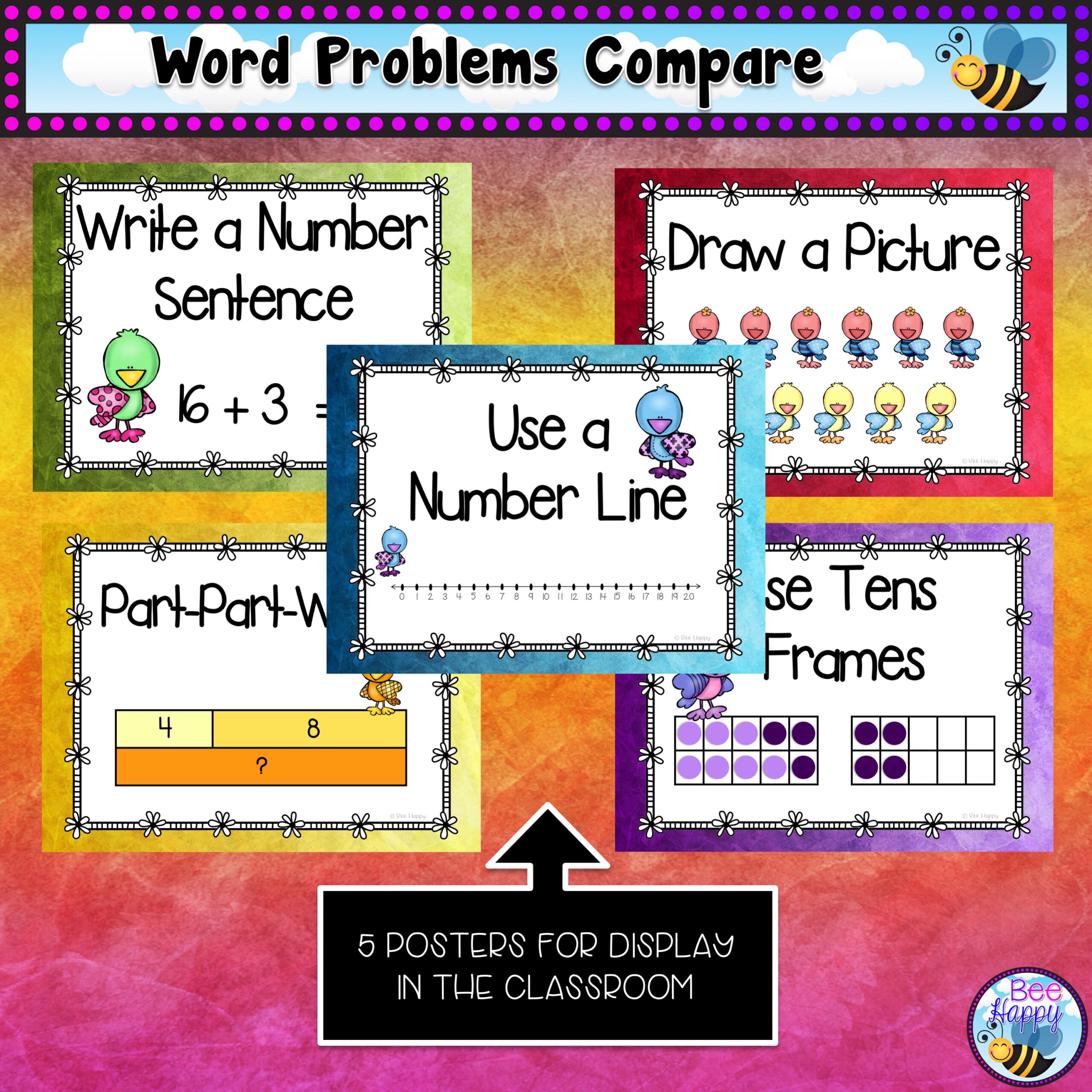 Addition Word Problems Within 20 | Compare | Think Boards and Posters ...
