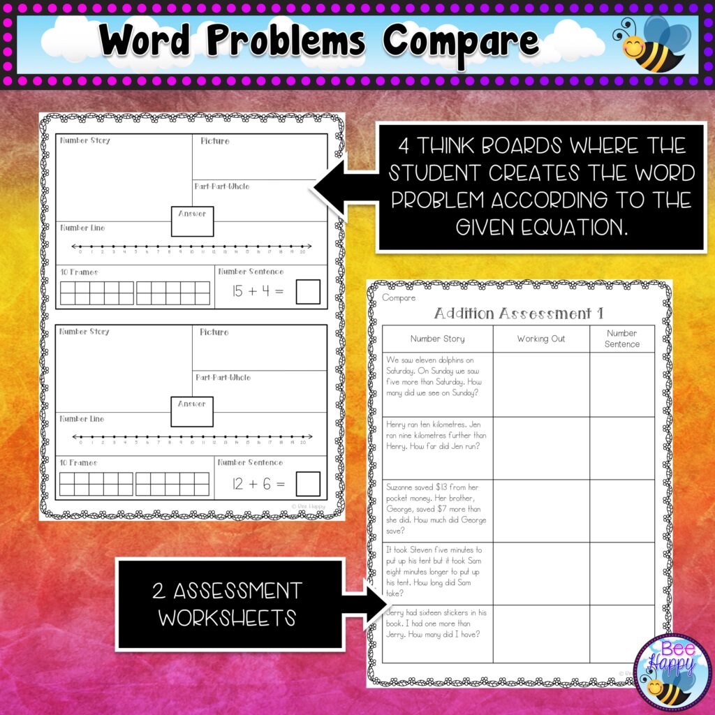 Addition Word Problems Within 20 | Compare | Think Boards and Posters ...