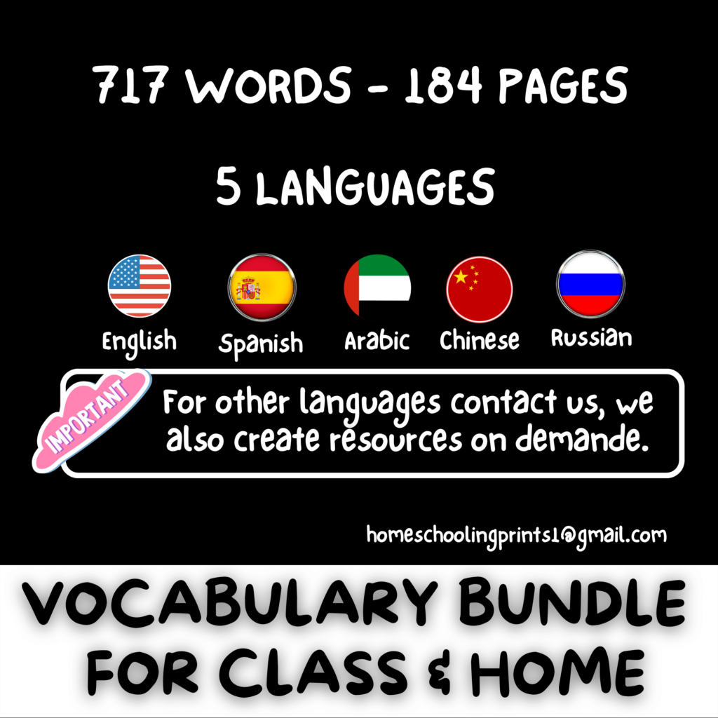 Multilingual ESL Flashcards Labels English Chinese Arabic Russian ...