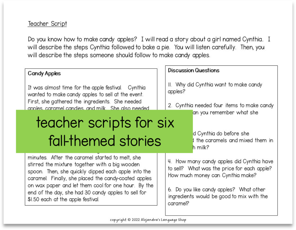 Retell and Sequencing Activities for ESL Students Fall Edition | Made ...