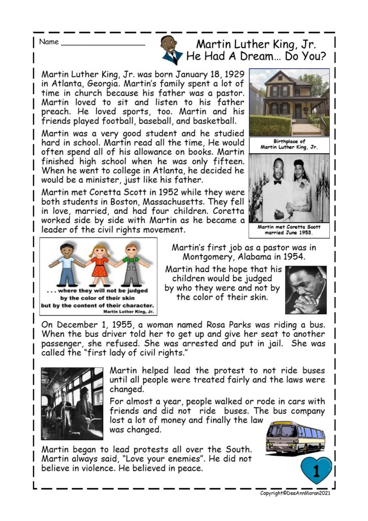 Martin Luther King, Jr. Reading Comprehension Passage | Made By Teachers