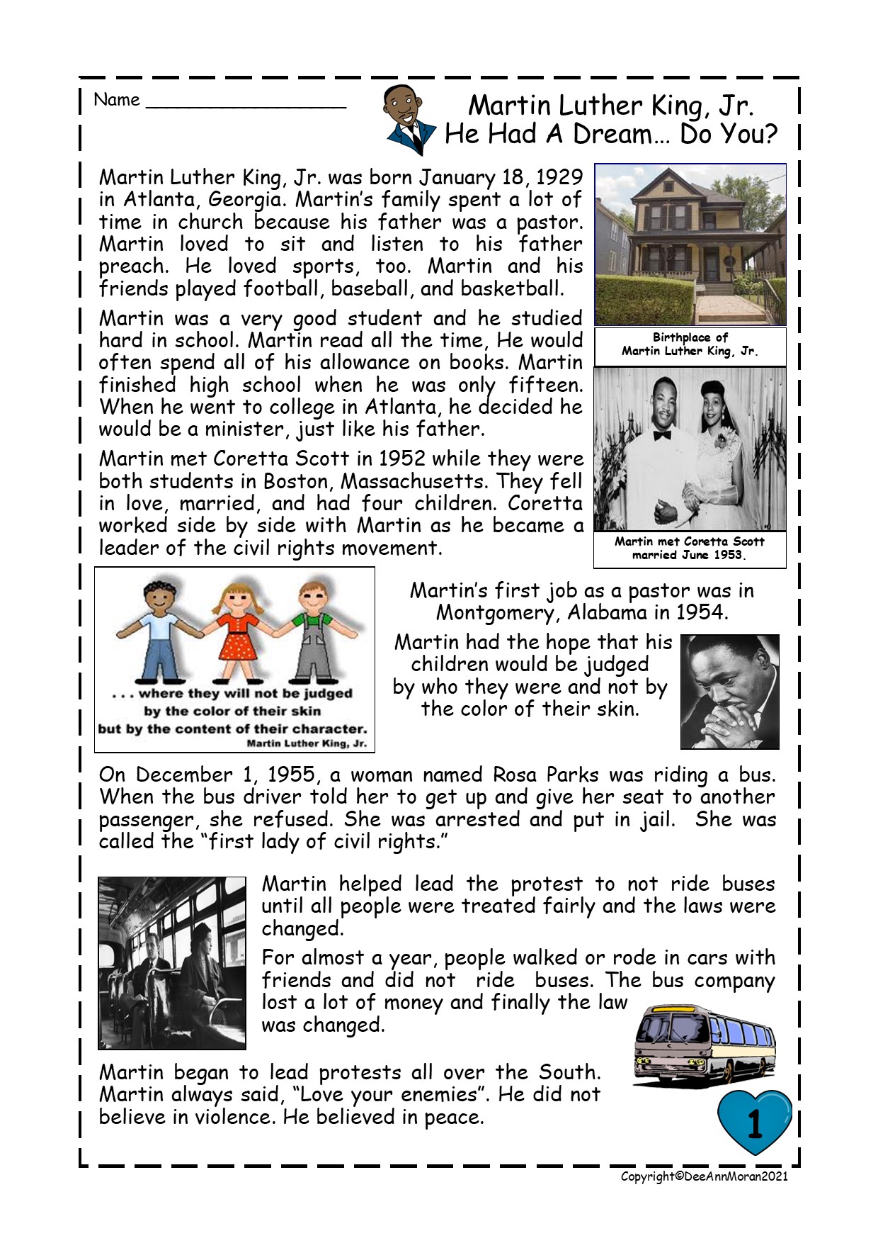 Martin Luther King, Jr. Reading Comprehension Passage | Made By Teachers