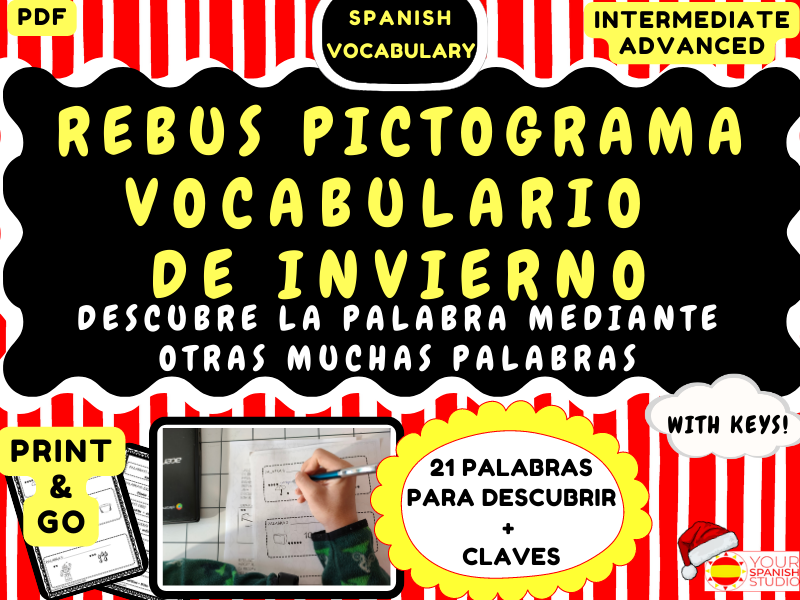 WINTER SPANISH VOCABULARY PRINTABLE REBUS PICTOGRAMA VOCABULARIO DE ...