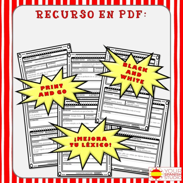 ADVANCED SPANISH VOCABULARY PRINT&GO 40 NOUNS DEFINITIONS SYNONYMS ...
