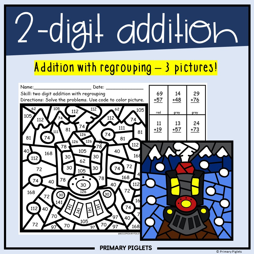 POLAR EXPRESS MATH ACTIVITIES 2-DIGIT ADDITION & SUBTRACTION COLOR BY ...