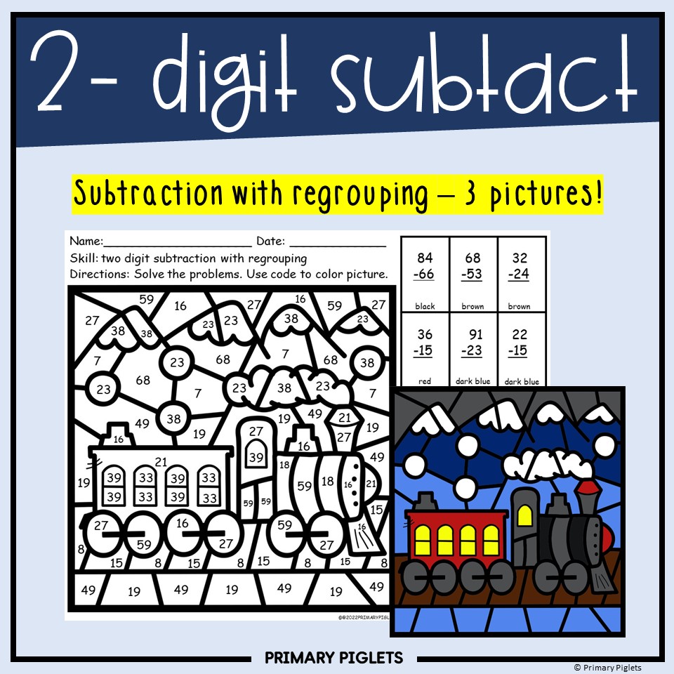 POLAR EXPRESS MATH ACTIVITIES 2-DIGIT ADDITION & SUBTRACTION COLOR BY ...