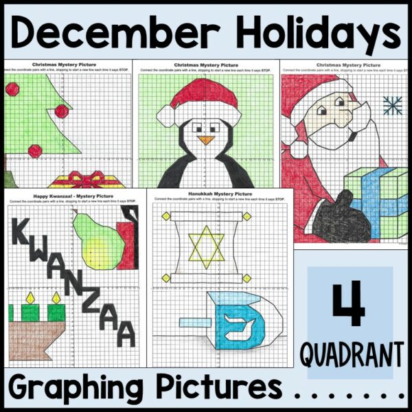 December Holidays Coordinate Plane Mystery Graphing Pictures - Four ...