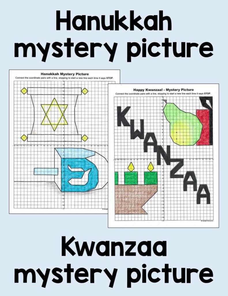 December Holidays Coordinate Plane Mystery Graphing Pictures - Four ...