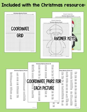 December Holidays Coordinate Plane Mystery Graphing Pictures - Four ...