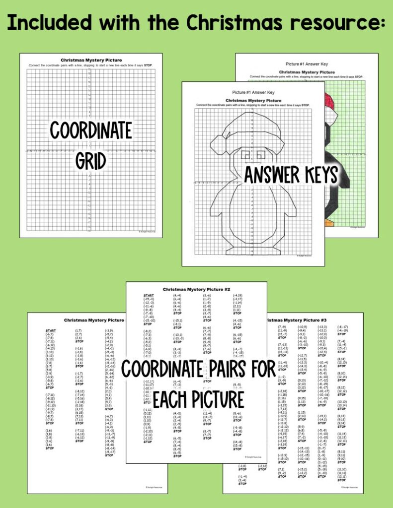 December Holidays Coordinate Plane Mystery Graphing Pictures - Four ...