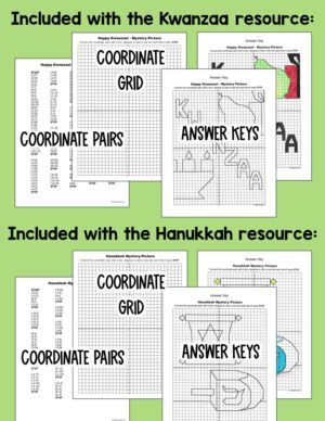 December Holidays Coordinate Plane Mystery Graphing Pictures - Four ...
