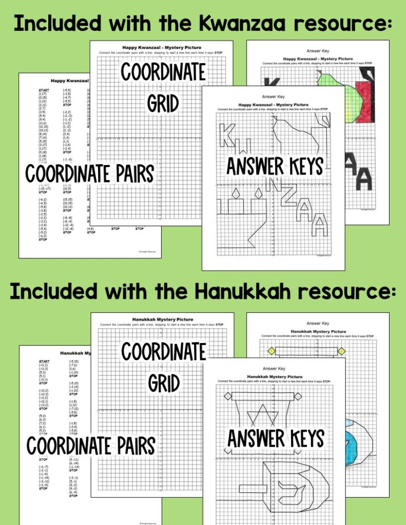 December Holidays Coordinate Plane Mystery Graphing Pictures - Four ...