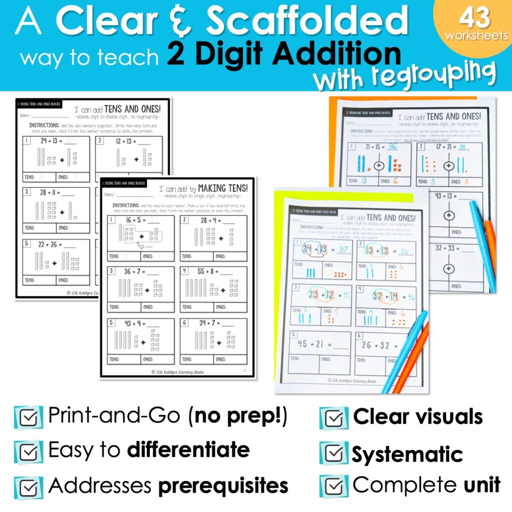 2 Digit Addition with Regrouping Worksheets - First Grade Math ...