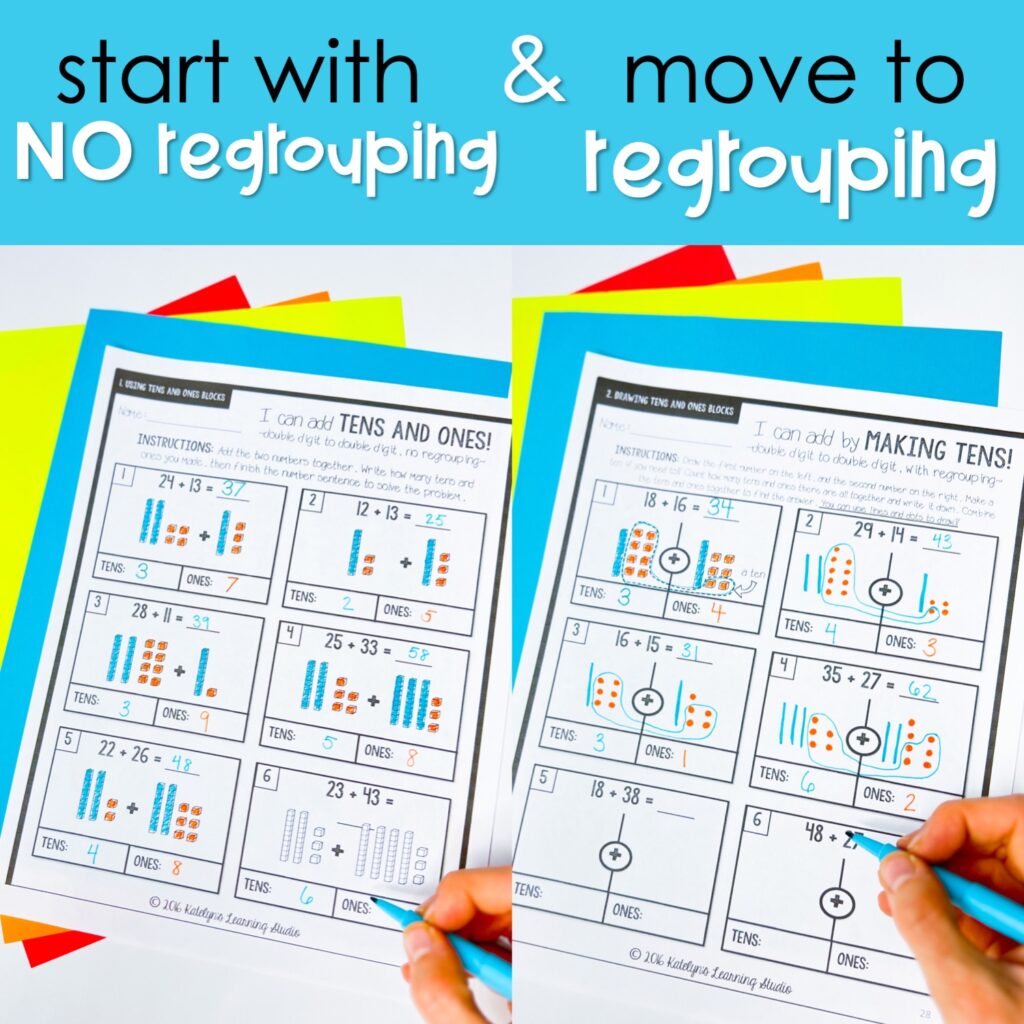 2 Digit Addition with Regrouping Worksheets - First Grade Math ...