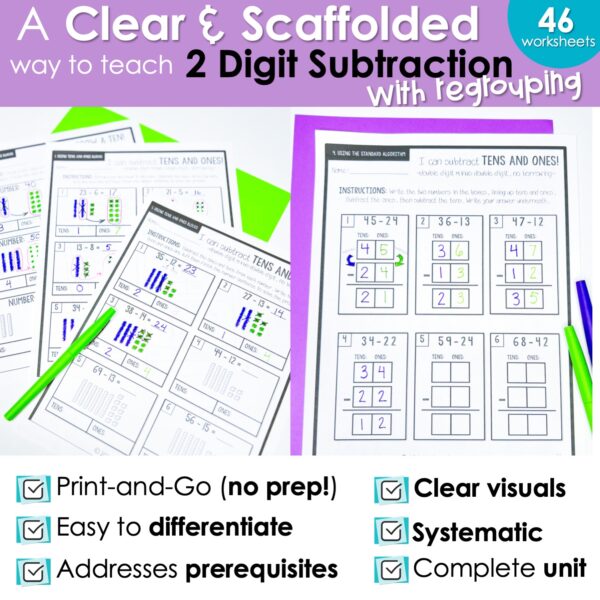 2 Digit Subtraction with Regrouping Worksheets - First Grade ...