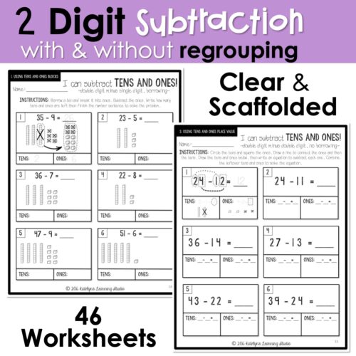 2 Digit Subtraction with Regrouping Worksheets - First Grade ...