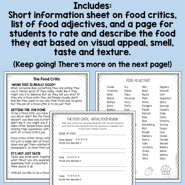 Write Like a Food Critic Food Science Activity for 3rd - 4th Grade ...