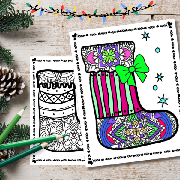 Christmas Stocking Zentangle Coloring Page ,Socks mindfulness stress ...