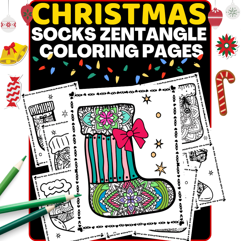 Christmas Stocking Zentangle Coloring Page ,Socks mindfulness stress ...