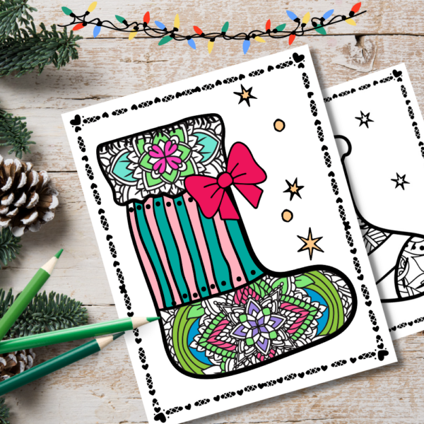Christmas Stocking Zentangle Coloring Page ,Socks mindfulness stress ...