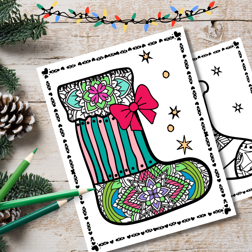 Christmas Stocking Zentangle Coloring Page ,Socks mindfulness stress ...