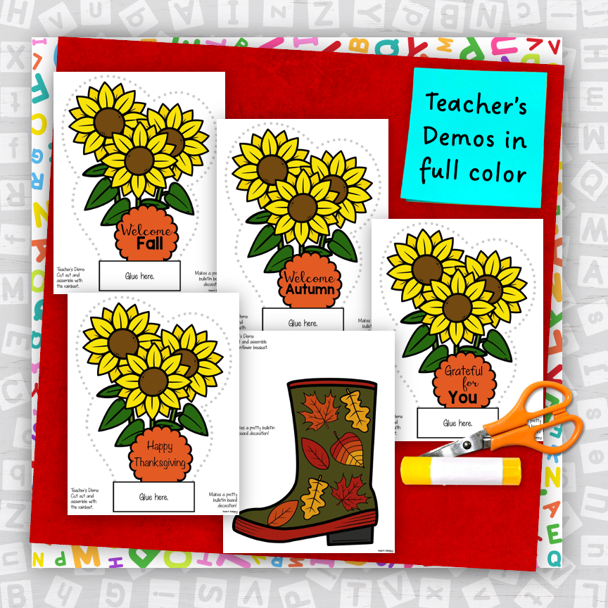 Sunflowers in Rainboot Fall and Thanksgiving Craft | Made By Teachers