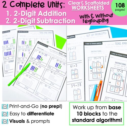 2 Digit Addition and Subtraction with Regrouping Worksheets | Made By ...