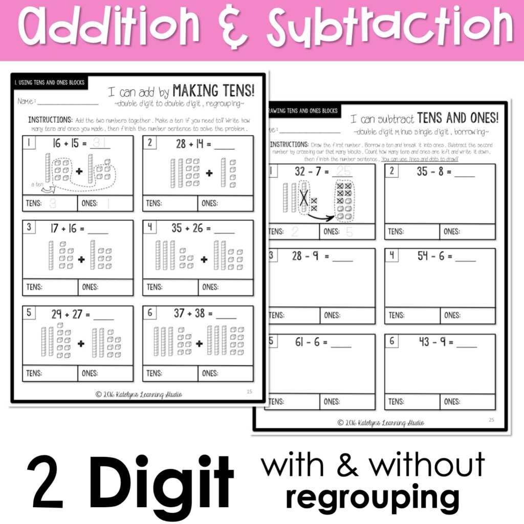 2 Digit Addition and Subtraction with Regrouping Worksheets | Made By ...